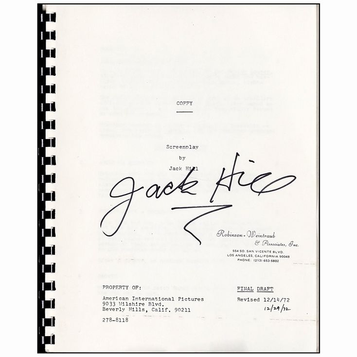 82. Autographed Copy Script (8.5 x 11 ) Signed by Director Jack Hill ...