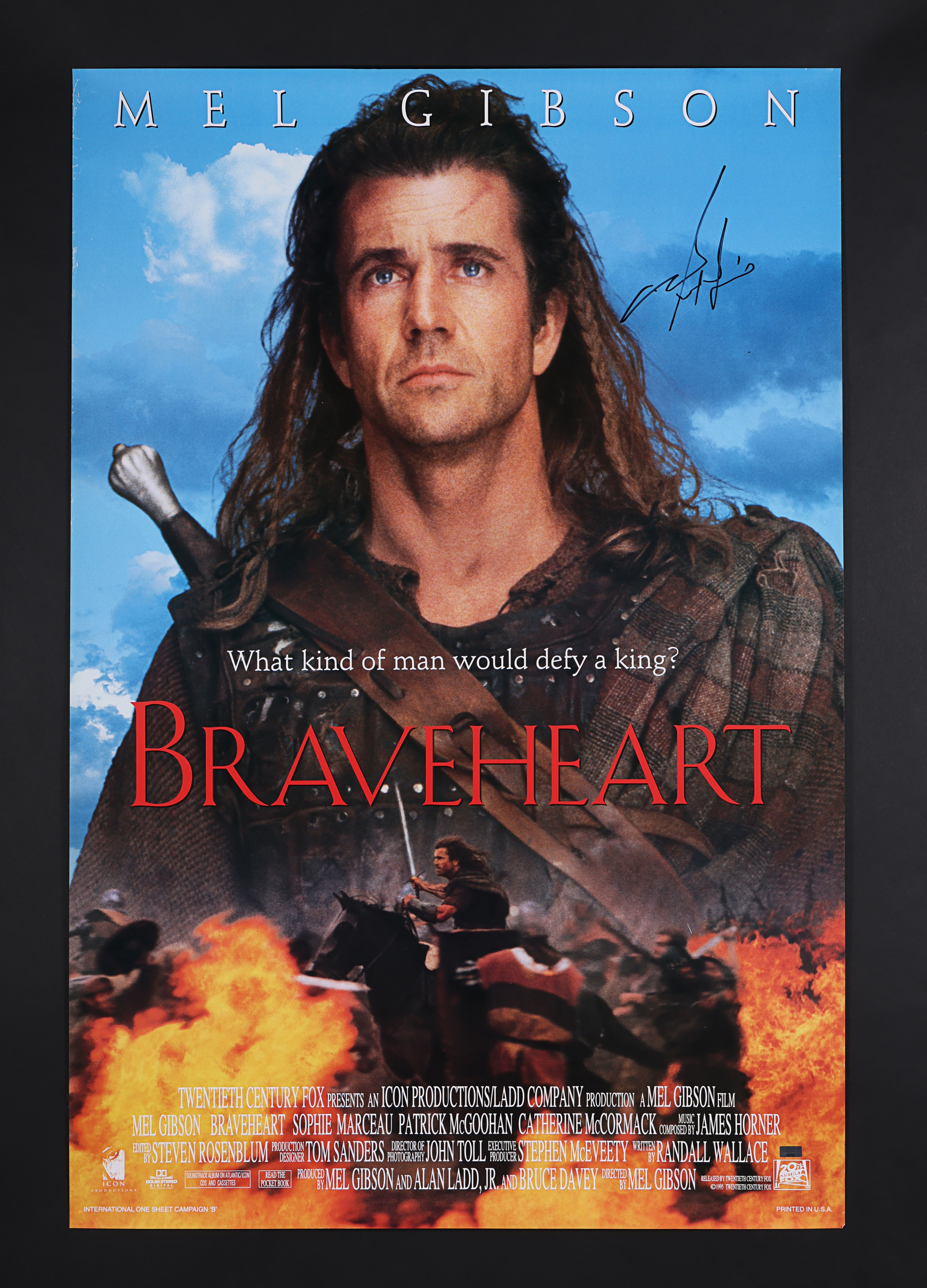 Lot #71 - BRAVEHEART (1995) - Mel Gibson Autographed US One-Sheet, 1995