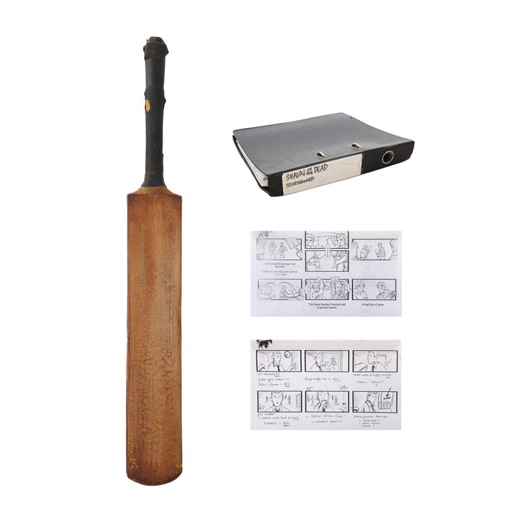 Lot 342. Shauns (Simon Pegg) Stunt Cricket Bat and Storyboard Binder ...