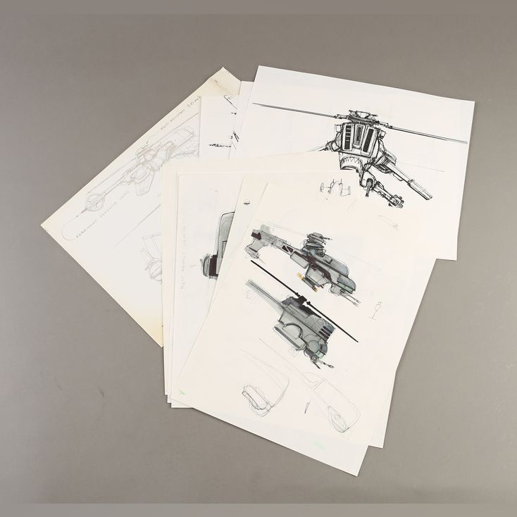 Hand-Drawn and Printed Helicopter Concept Art | ROBOCOP 2 (1990)
