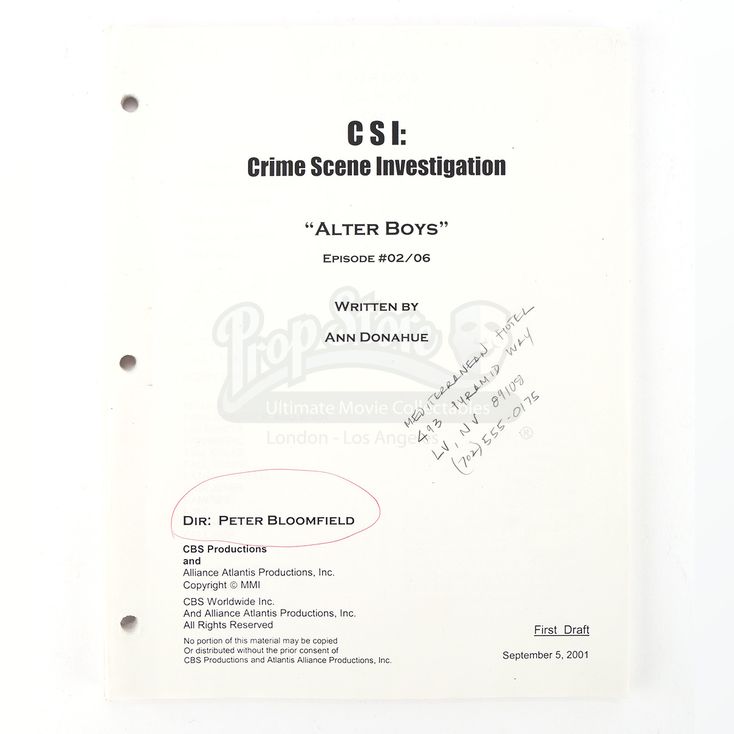 Alter Boys Script | CSI: CRIME SCENE INVESTIGATION (2000)
