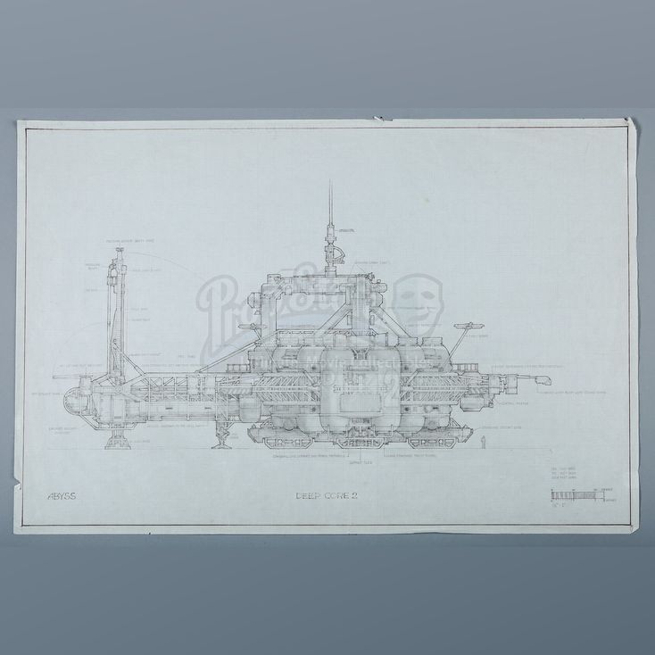 Ron Cobb Hand-Drawn Deep Core Elevation | ABYSS, THE (1989)
