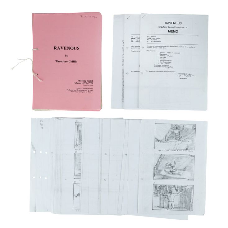 Annotated Shooting Script and Hand-drawn Storyboards | RAVENOUS (1999)