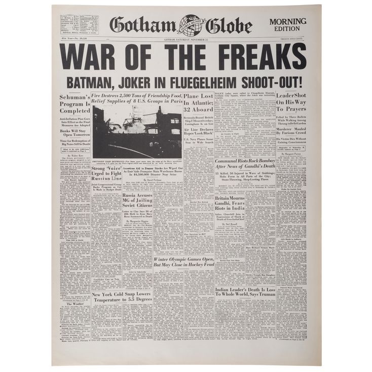 Lot # 3: BATMAN (1989) - War of the Freaks Gotham Globe Newspaper Cover