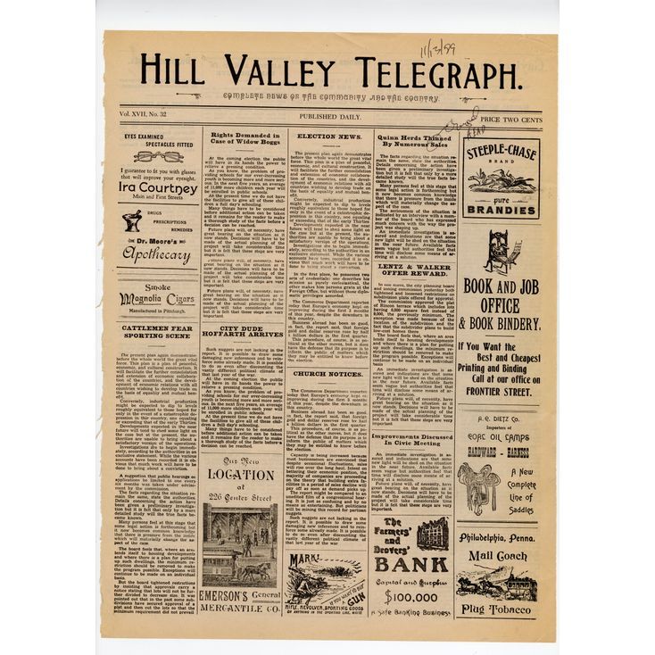 510. Production-Made Hill Valley Telegraph Newspaper Page with Hand ...