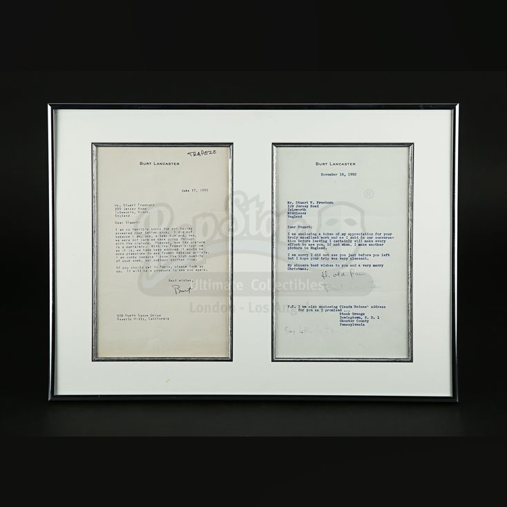 Pair of Burt Lancaster Hand-Signed Letters | VARIOUS PRODUCTIONS