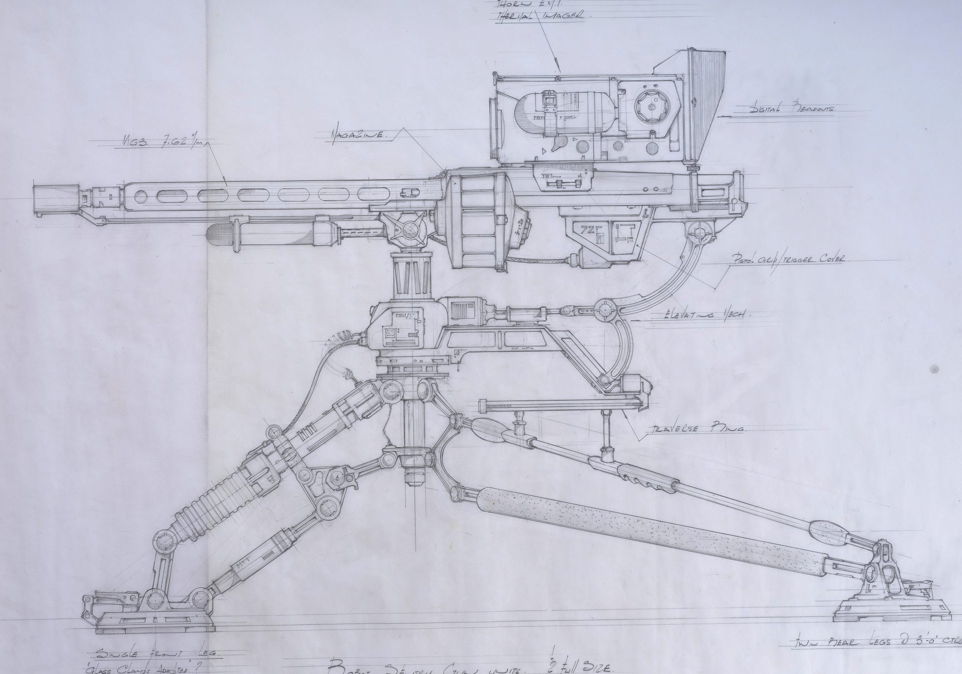 Lot 18 - Hand-Drawn UA 571-C Automated Sentry Gun Blueprint | ALIENS (1986)