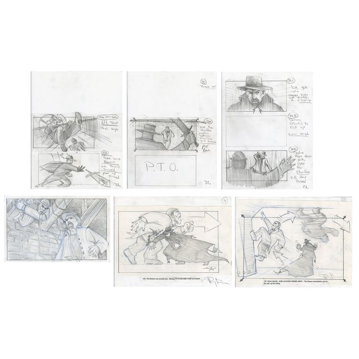 Lot 979 - Set of Six Hand-Drawn Doug Brode Mr. Hyde Storyboard Collages ...
