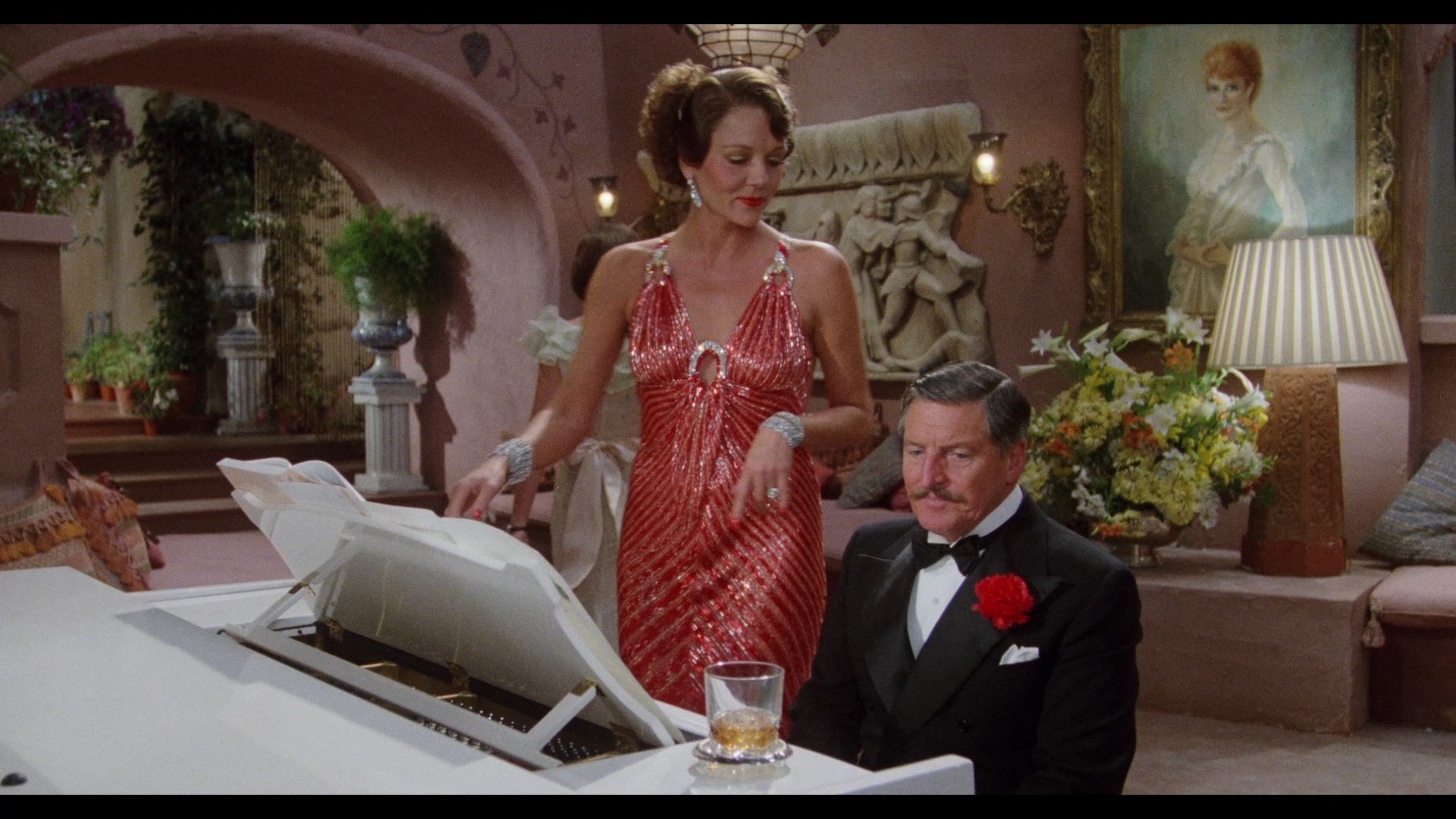 Arlena Stuart Marshalls (Diana Rigg) Red-and-Silver Dress | EVIL UNDER ...