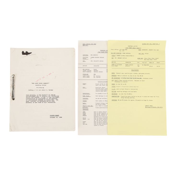 Lot 972 - Fourth Draft Script with Pair of Call Sheets | WHO FRAMED ...