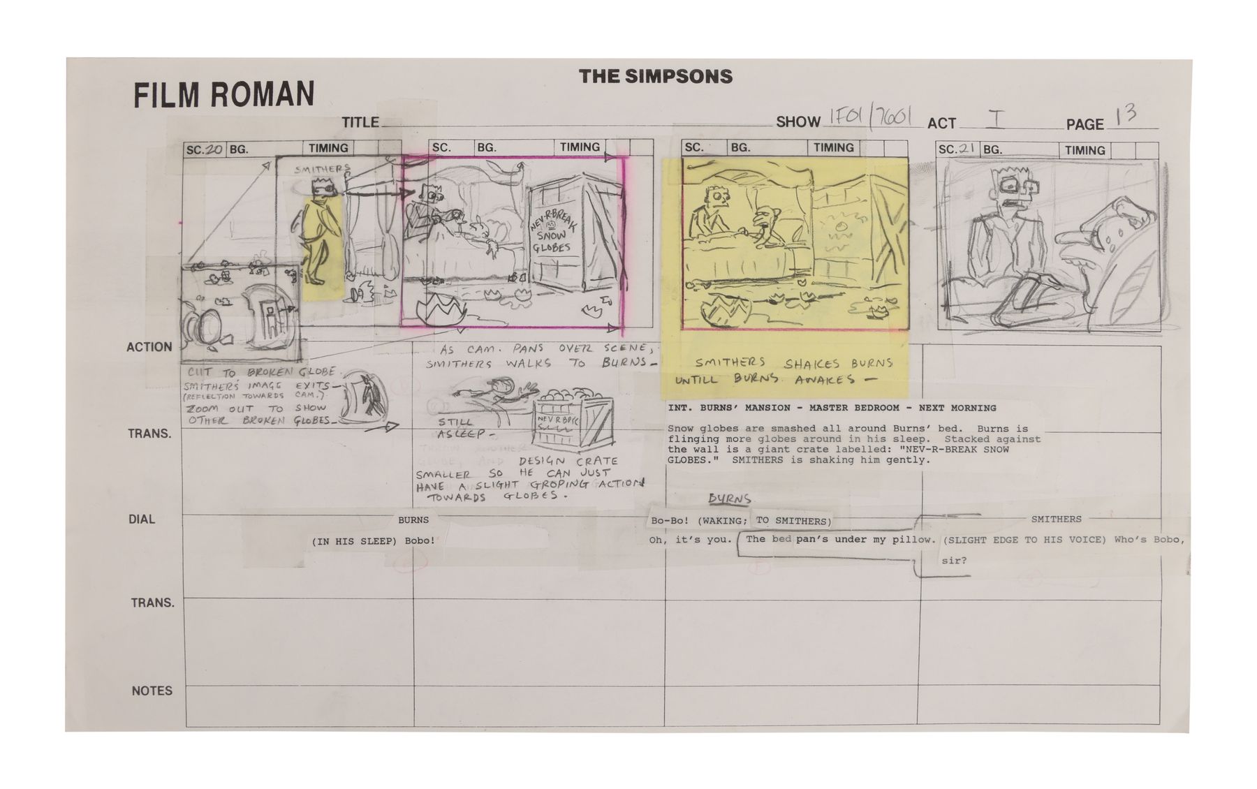 2085. Burns and Smithers Original Production Storyboards from Rosebud ...