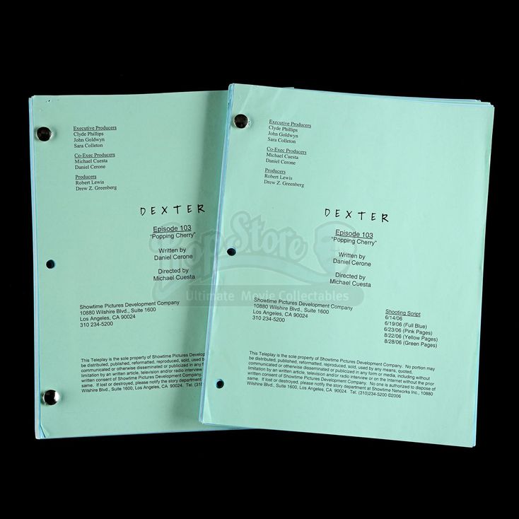SEASON 1 EPISODE 3 POPPING CHERRY Pair of Shooting Scripts | DEXTER (TV ...