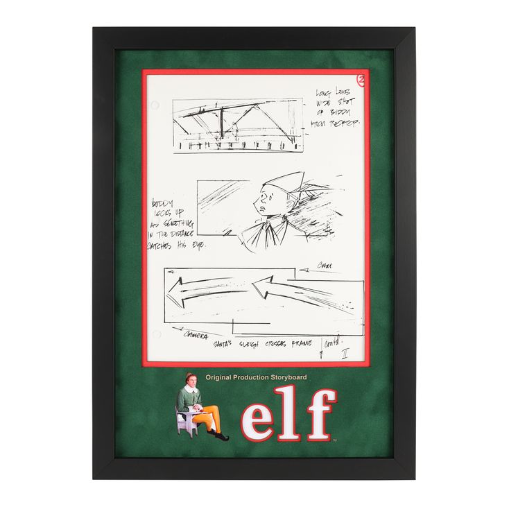 Production-Used Storyboard - Santas Sleigh Crosses Frame | ELF (2003)
