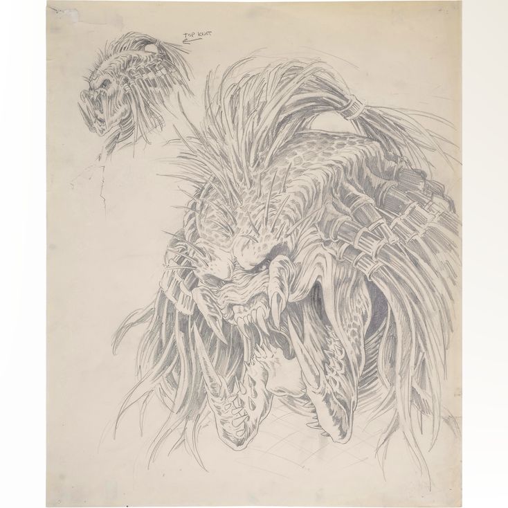 Lot #1122 - PREDATOR 2 (1990) - Hand-Drawn Predator Concept Art