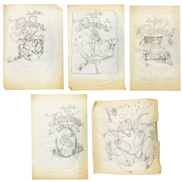 1814. Set of Five Hand-Drawn Cover Concept Art | THUMBELINA (1994)