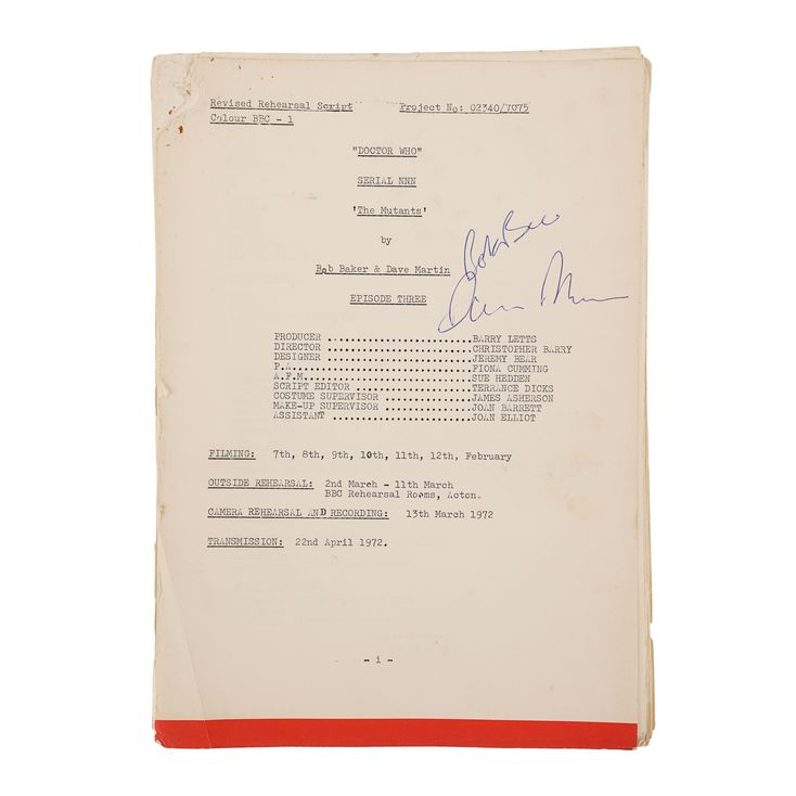 Lot # 580: DOCTOR WHO: THE MUTANTS (S9 E17) (1972) - Autographed ...