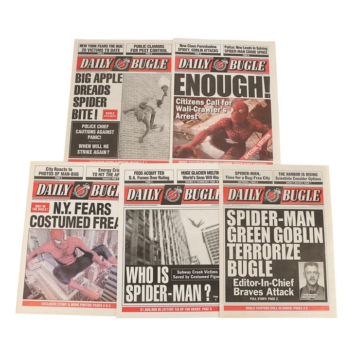 Lot 1283 - Set of Five Daily Bugle Newspaper Covers | SPIDER-MAN (2002)