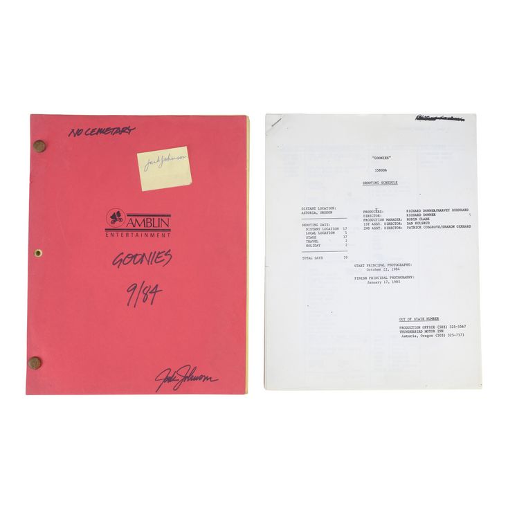 Lot # 636: THE GOONIES (1985) - Jack Johnson-Autographed Script and ...