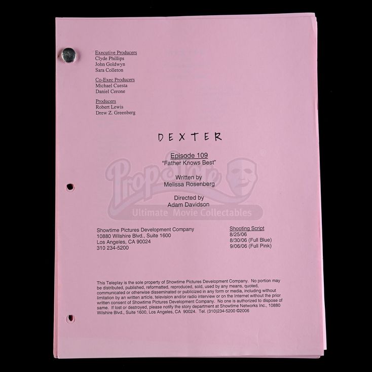 SEASON 1 EPISODE 9 FATHER KNOWS BEST Shooting Script | DEXTER (2006-2013)