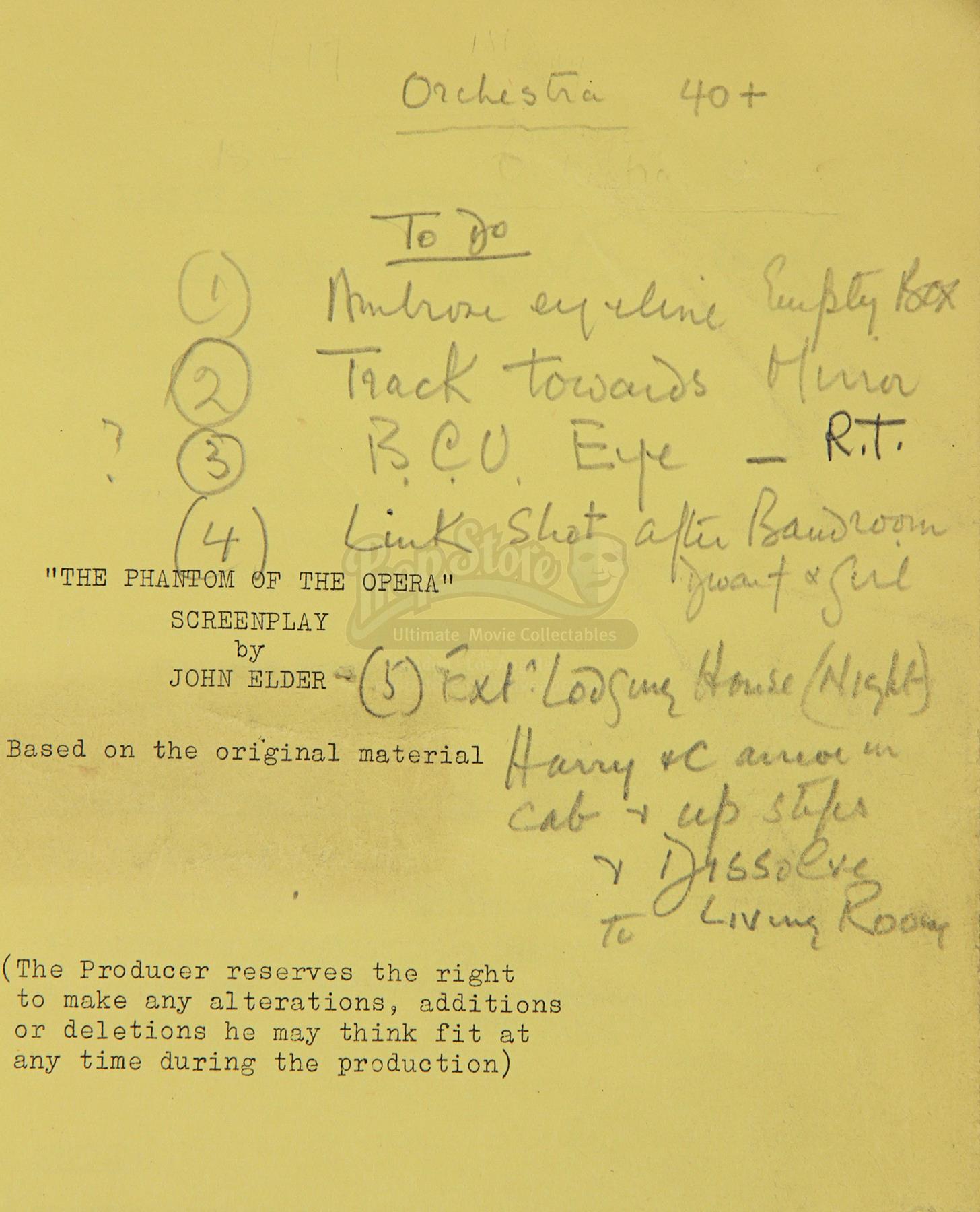 Terence Fishers Personal Shooting Script | PHANTOM OF THE OPERA (1962)