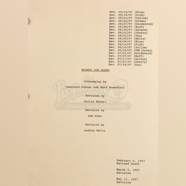 Revised Draft Script | MIGHTY JOE YOUNG (1998)