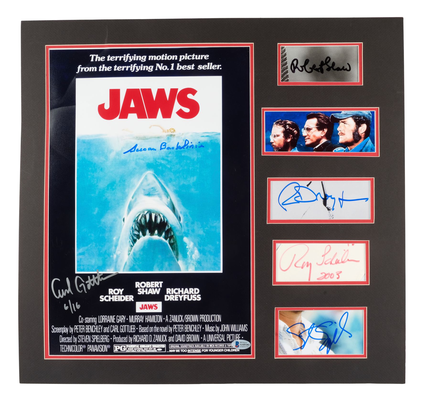 842. Key Cast- and Crew-Autographed Poster Display ### JAWS (1975)