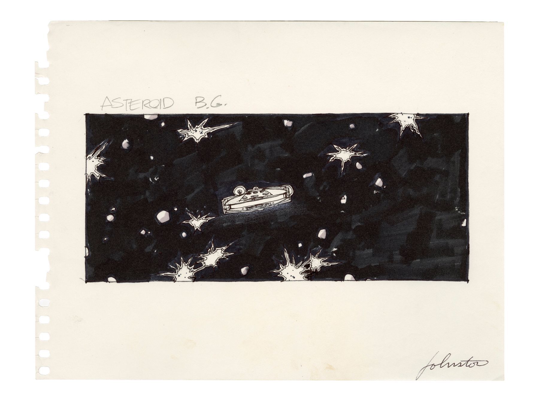 974. Hand-Drawn Joe Johnston Millennium Falcon in Asteroid Field ...