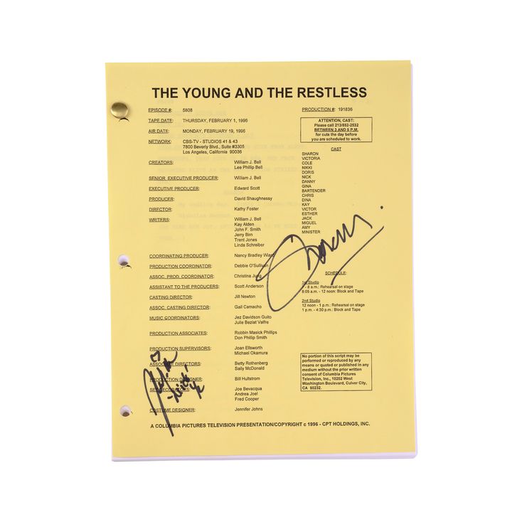 Lot 8 Sharon Chase and Joshua Morrow-Signed Photocopied Episode 5808 ...