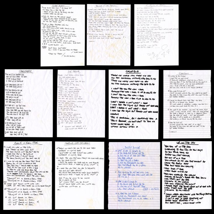 Lot 558 - Complete Set of Definitely Maybe Album Song Lyrics ...