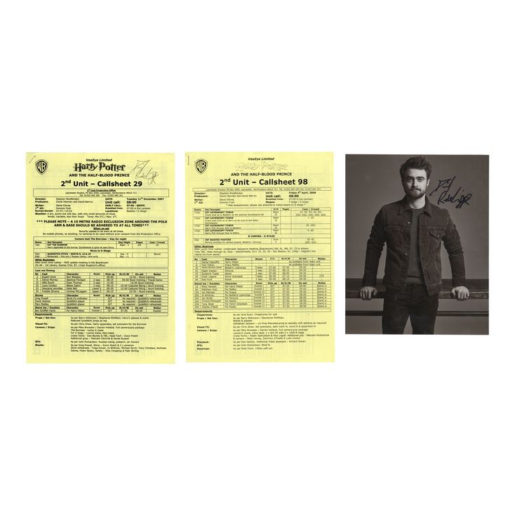 Lot 1304 - Daniel Radcliffe-Autographed Call Sheet and Photo | HARRY ...