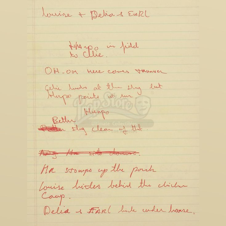 Handwritten Production Notes | COLOR PURPLE, THE (1985)