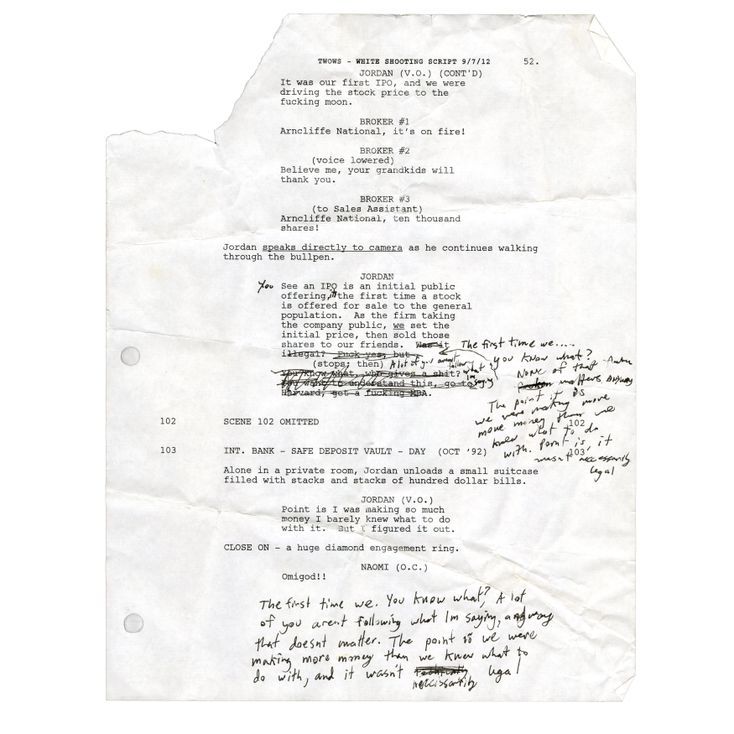 Wolf of Wall Street Auction - Lot #129: Bullpen Shooting Script