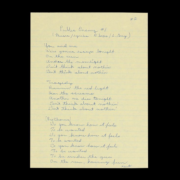 Lot 566 - Public Enemy 1 Lyrics Handwritten by Allan Coffman | MÖTLEY CRÜE