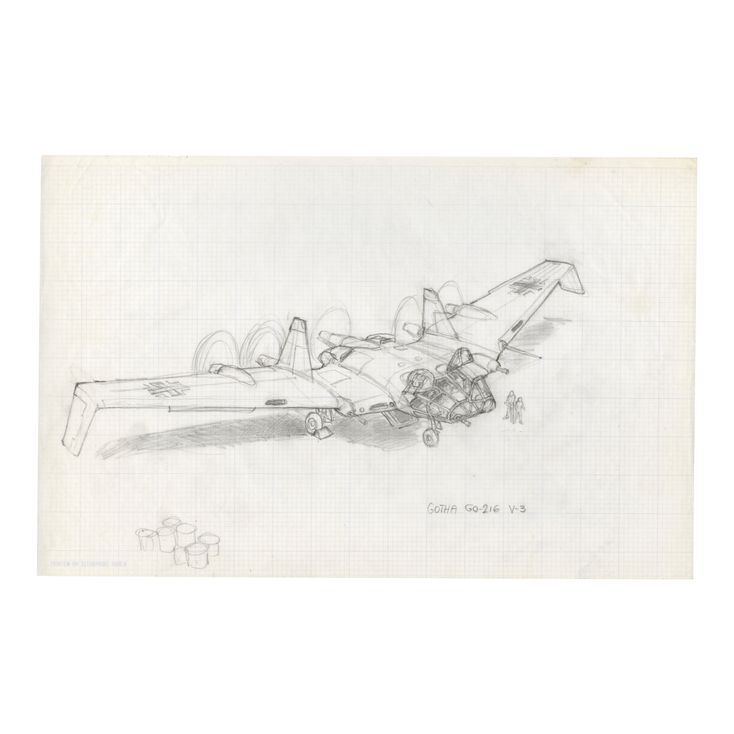 Lot 801. Hand-Drawn Ron Cobb Flying Wing Concept Sketch | INDIANA JONES ...
