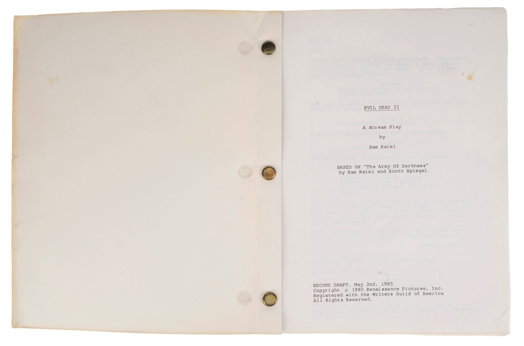 627. Tom Sullivan Collection: Second Draft Script ### EVIL DEAD II (1987)