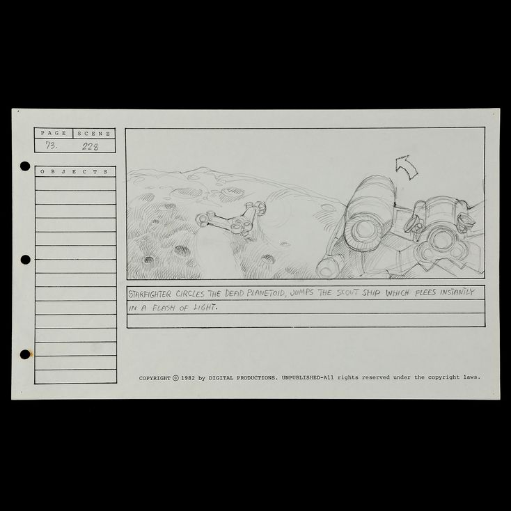 Hand-Drawn Ron Cobb Storyboard - Starfighter Circles Dead Planetoid ...