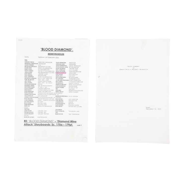 Script and Storyboards | BLOOD DIAMOND (2006)