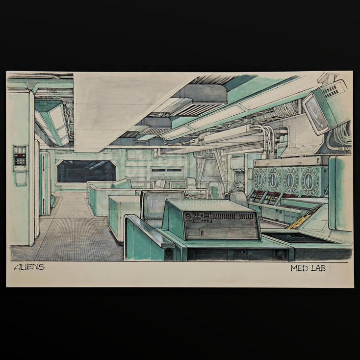Hand-Drawn Ron Cobb Medlab Concept Sketch | ALIENS (1986)