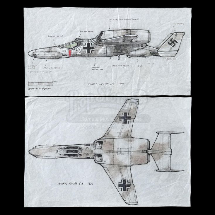 Pair of Hand-Drawn Ron Cobb Early Draft Nazi Plane Concept Sketches ...