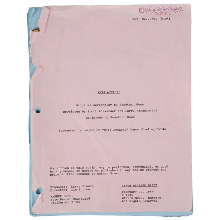226. Hand-Numbered Revised Script | MARS ATTACKS! (1996)