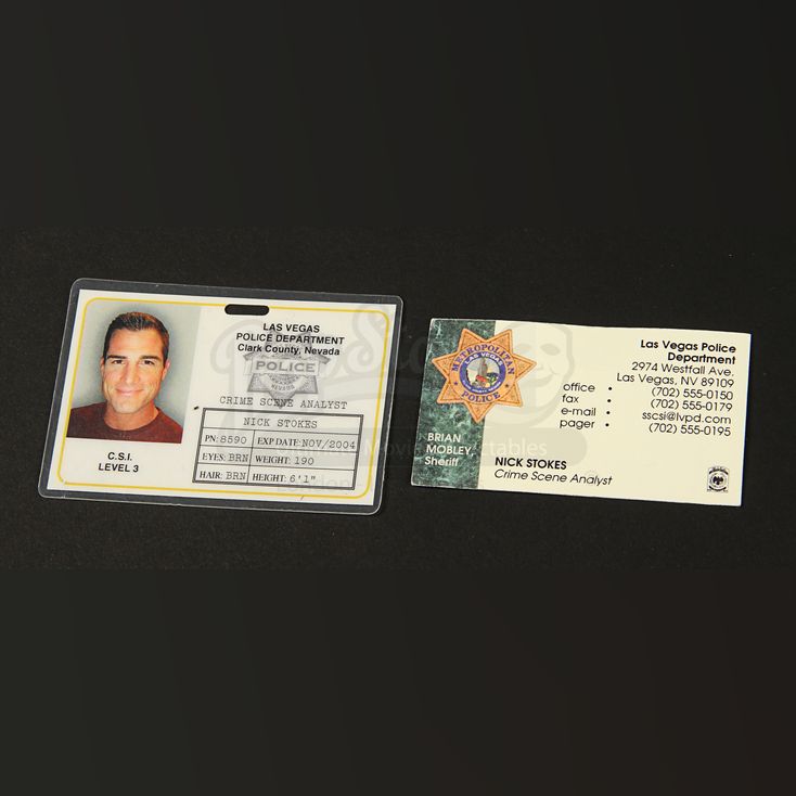 Nick Stokes (George Eads) ID (2004) Business Card | CSI: CRIME SCENE ...